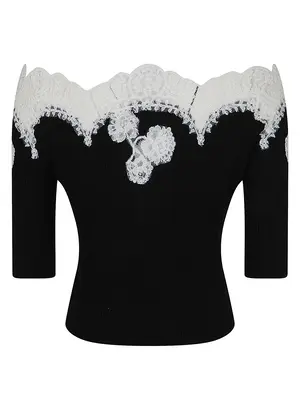 Ermanno Scervino Off-the-shoulder Lace Trimmed Knit Top