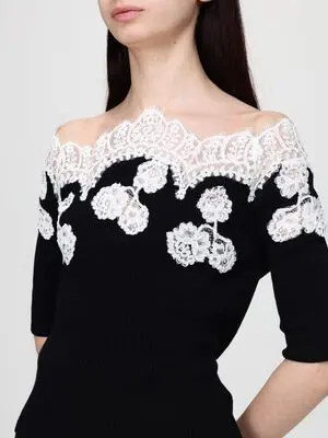 Ermanno Scervino Off-the-shoulder Lace Trimmed Knit Top