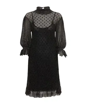 Chloé Puff-sleeve Ruffle Mini Dress - Black