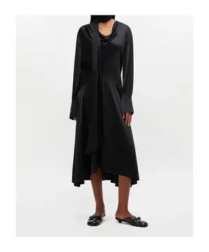 GANNI Cowl Neck Midi Dress With Scarf Detail