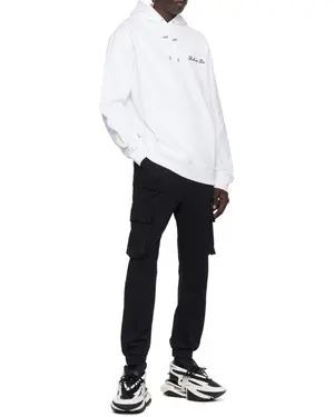 Balmain Logo Embroidered Drawstring Hoodie - White