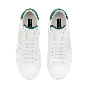 Dolce & Gabbana Portofino Dg Logo Perforated Leather Sneakers - White