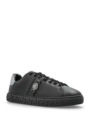 Versace Round Toe Lace-up Low-top Sneakers - Black