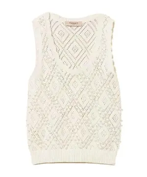 TWINSET Pearl Embellished Knit Tank Top