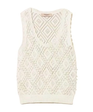 TWINSET Pearl Embellished Knit Tank Top - White