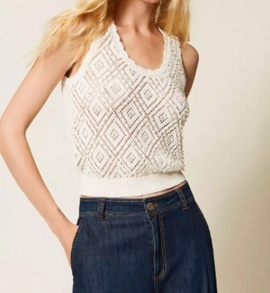 TWINSET Pearl Embellished Knit Tank Top