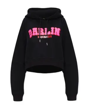 Dsquared2 Logo Printed Drawstring Hoodie - Black
