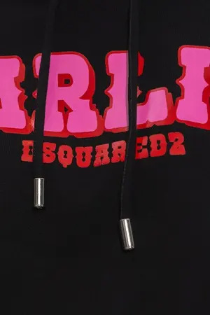 Dsquared2 Logo Printed Drawstring Hoodie - Black