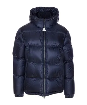 Moncler Hooded Zip-up Puffer Jacket With Trimmed Pockets - Midnight Blue