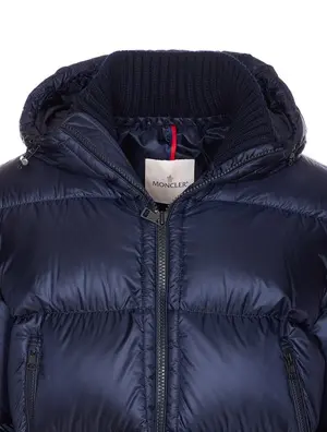 Moncler Hooded Zip-up Puffer Jacket With Trimmed Pockets - Midnight Blue