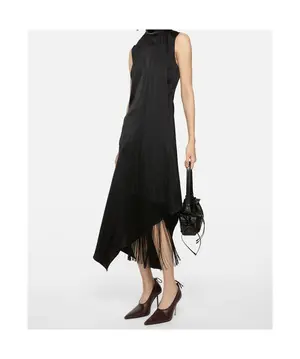 Acne Studios Asymmetrical Draped Midi Dress With Fringes