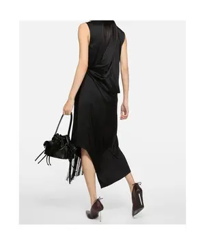 Acne Studios Asymmetrical Draped Midi Dress With Fringes