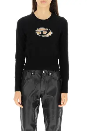 DIESEL® Logo Embroidered Ribbed Cropped Sweater