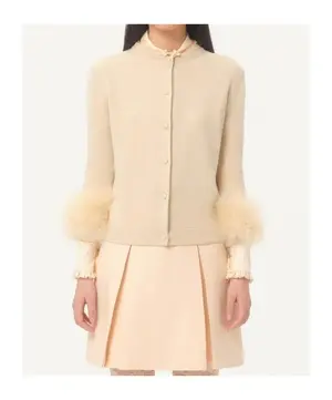 Valentino Garavani Feather-cuff Button-up Cardigan