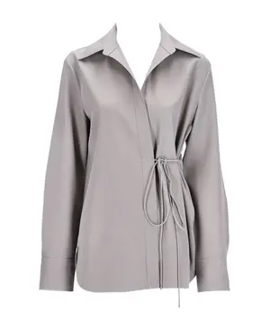 JIL SANDER Long-sleeved Shirt With V-neck And Lacing Detail - Gray