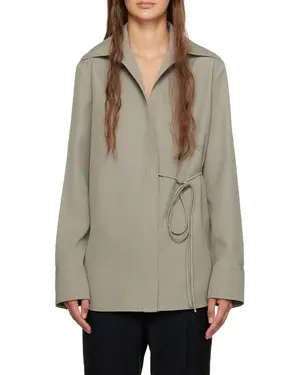 JIL SANDER Long-sleeved Shirt With V-neck And Lacing Detail - Gray