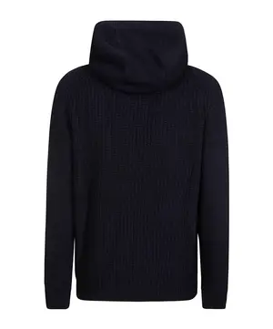 Herno Ribbed-knit Zipped Hooded Drawstring Jacket