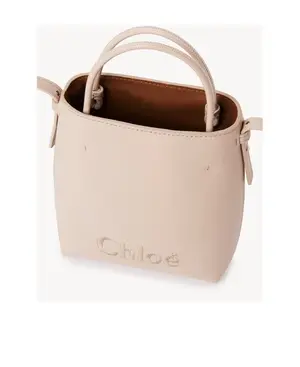 Chloé Sense Logo Embroidered Micro Tote Bag - Nude