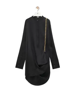 Loewe Chain Shirt Dress In Silk - Black