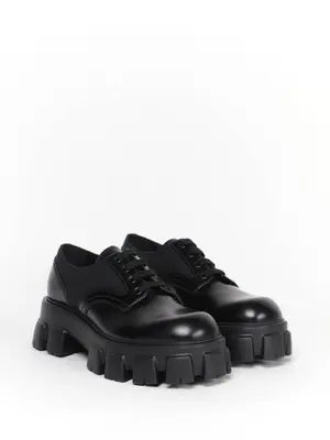 Prada Monolith Brushed Leather And Nylon Lace-up Shoes