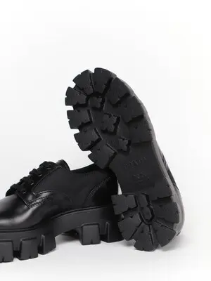 Prada Monolith Brushed Leather And Nylon Lace-up Shoes