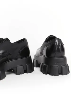 Prada Monolith Brushed Leather And Nylon Lace-up Shoes