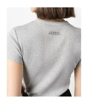 Isabel Marant Étoile Slim Fit Ribbed T-shirt With Embroidered Logo - White