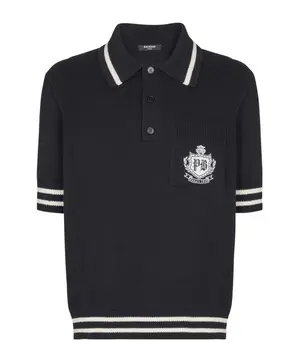 Balmain College Emblem Emb Cotton Knit Polo