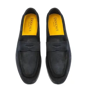 DOUCAL'S Nottingham Penny Loafers In Suede - Blue