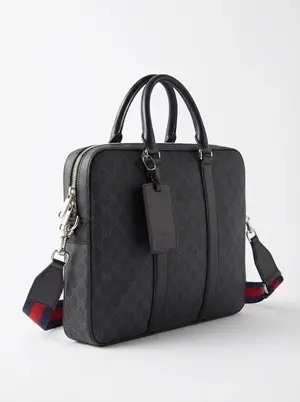 Gucci Gg Monogram Briefcase With Adjustable Shoulder Strap - Black