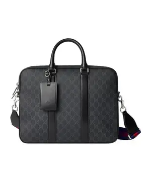 Gucci Gg Monogram Briefcase With Adjustable Shoulder Strap - Black