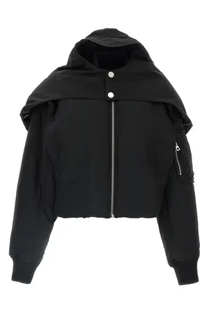 JEAN PAUL GAULTIER Cropped Bomber Jacket With Oversized Hood - Black