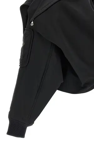 JEAN PAUL GAULTIER Cropped Bomber Jacket With Oversized Hood - Black