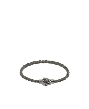 Alexander McQueen Skull Charm Braided Bracelet - Black