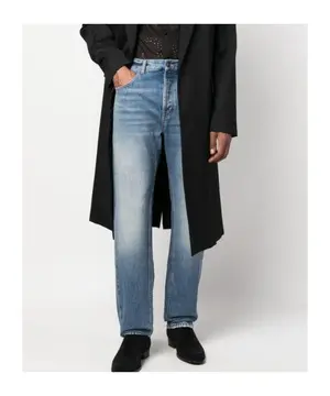 Saint Laurent Button Detailed Straight Leg Jeans - Light Blue