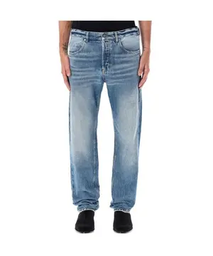Saint Laurent Button Detailed Straight Leg Jeans - Light Blue