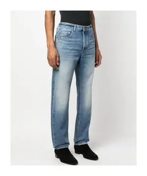 Saint Laurent Button Detailed Straight Leg Jeans - Light Blue