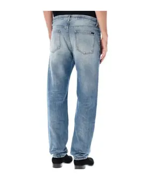Saint Laurent Button Detailed Straight Leg Jeans - Light Blue
