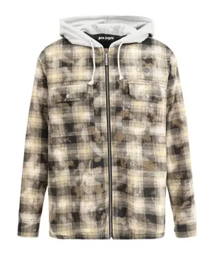 Palm Angels Checked Zip-up Hooded Jacket - Brown Off White