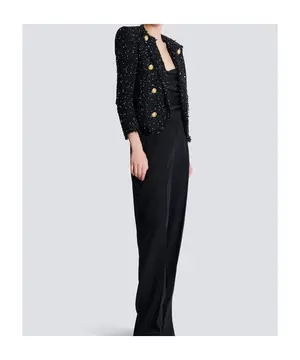 Balmain Polka-dot Tweed Cropped 8-button Jacket