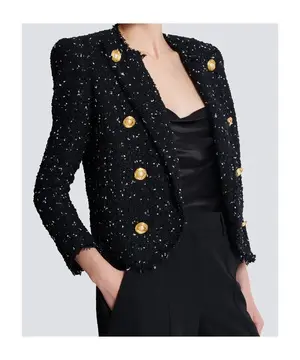 Balmain Polka-dot Tweed Cropped 8-button Jacket