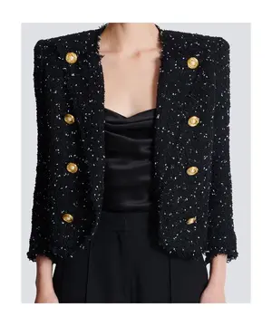 Balmain Polka-dot Tweed Cropped 8-button Jacket