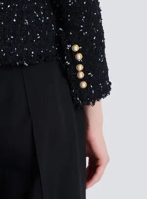Balmain Polka-dot Tweed Cropped 8-button Jacket