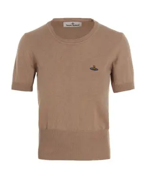 VIVIENNE WESTWOOD Orb-embroidered Ribbed Knit Top - Brown