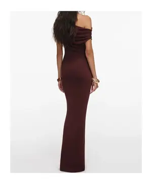 SELF-PORTRAIT Off-shoulder Ruched Midi Dress