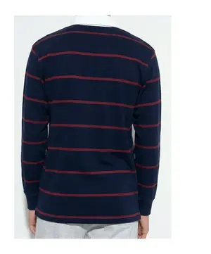 SPORTY  RICH Sporty Rich Logo Stripe Long Sleeve Polo Shirt