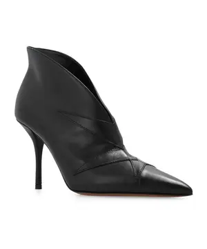 Alaïa Paneled Leather Pointed Toe Ankle Boots