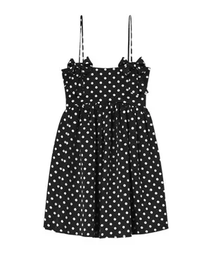 GANNI Polka Dot Satin Mini Dress With Bow Detail - Black