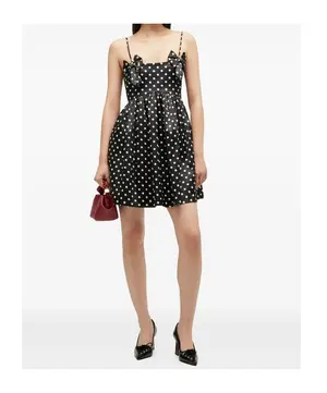 GANNI Polka Dot Satin Mini Dress With Bow Detail - Black