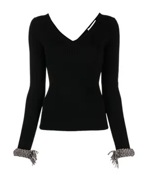 Giuseppe Di Morabito V-neck Knitted Top With Contrasting Cuffs - Black
